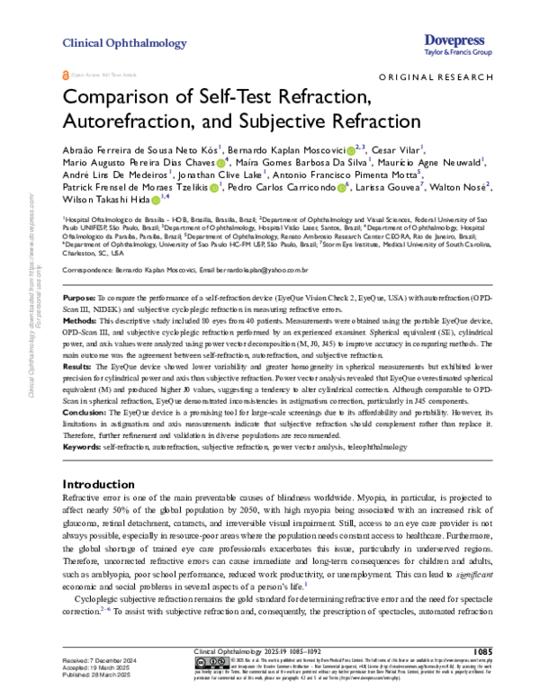 (PDF) Comparison of Self-Test Refraction, Autorefraction, and ...