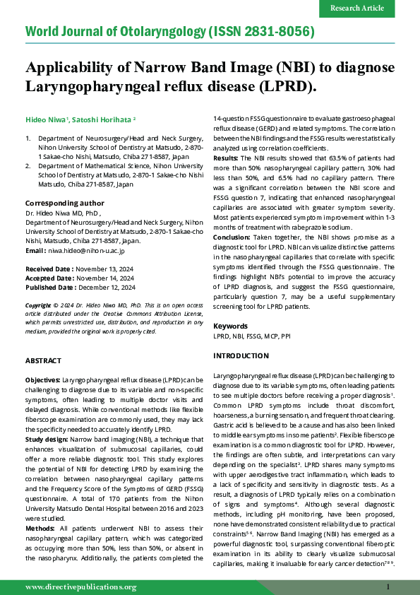 (PDF) Applicability of Narrow Band Image (NBI) to diagnose ...