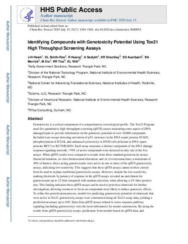 (PDF) Identifying Compounds with Genotoxicity Potential Using Tox21 ...