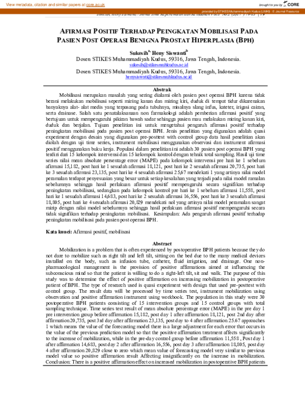 (PDF) Afirmasi Positif Terhadap Peningkatan Mobilisasi Pada Pasien Post Operasi Benigna Prostat ...