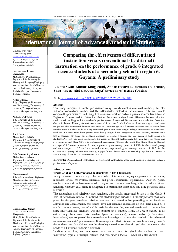 (PDF) Comparing the effectiveness of differentiated instruction versus ...