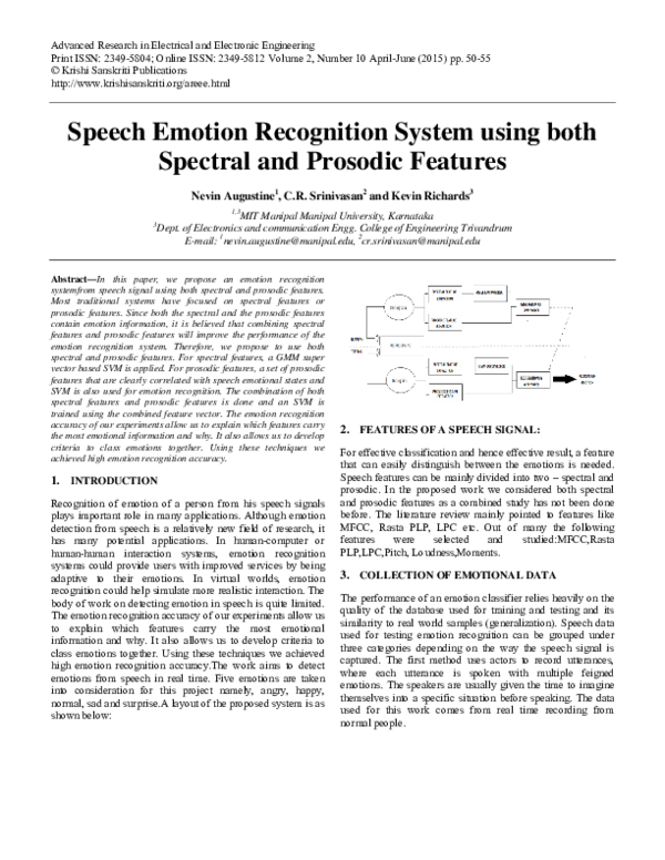 (PDF) Speech emotion recognition system using both spectral and prosodic features