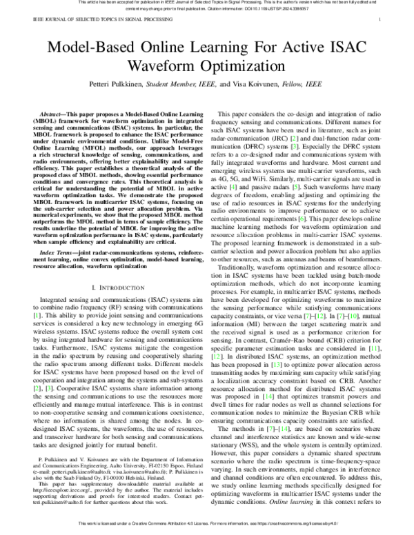 (PDF) Model-Based Online Learning For Active ISAC Waveform Optimization