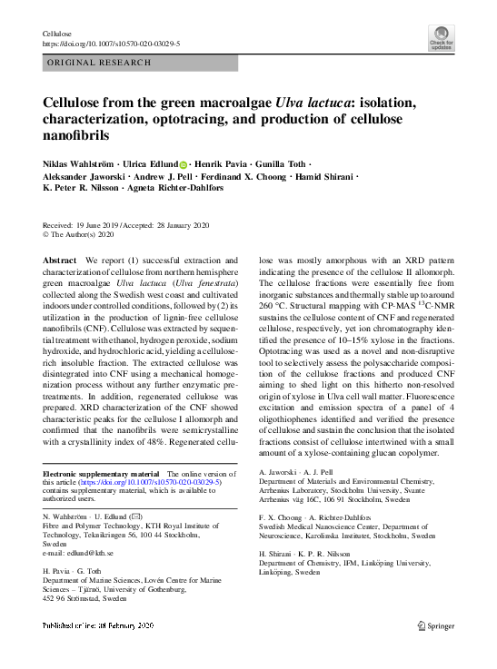 (PDF) Cellulose from the green macroalgae Ulva lactuca: isolation ...