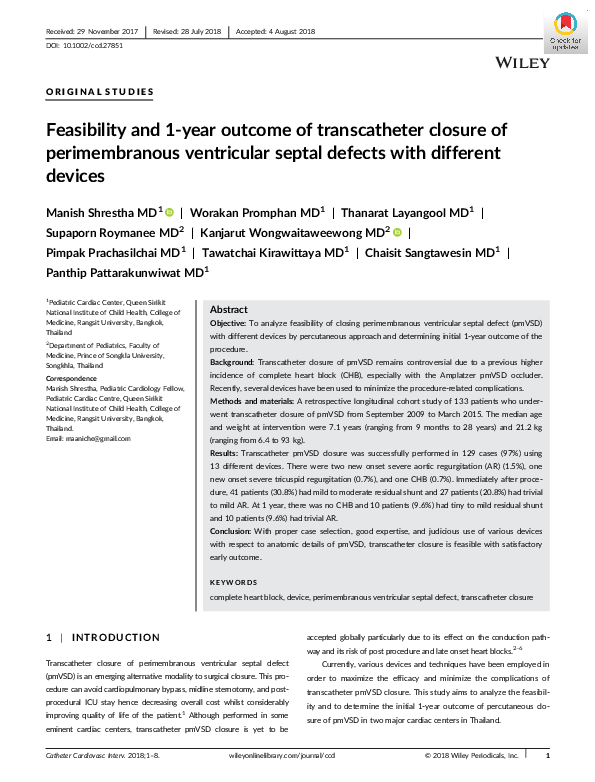 (PDF) Feasibility and 1‐year outcome of transcatheter closure of ...