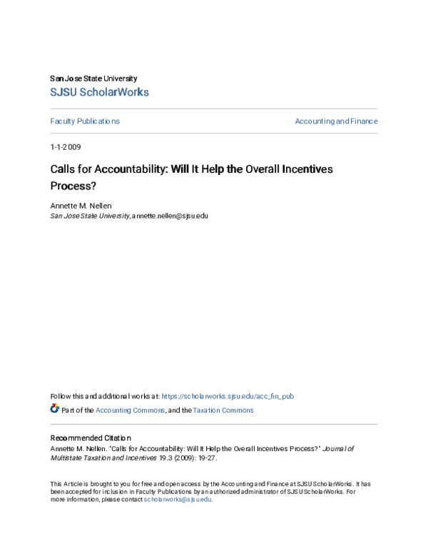 (PDF) Calls for Accountability: Will It Help the Overall Incentives ...