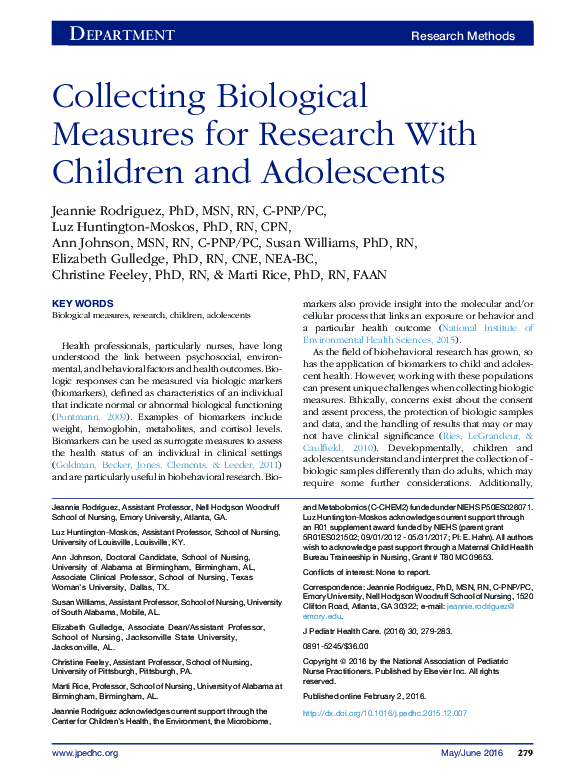 (PDF) Collecting Biological Measures for Research With Children and ...