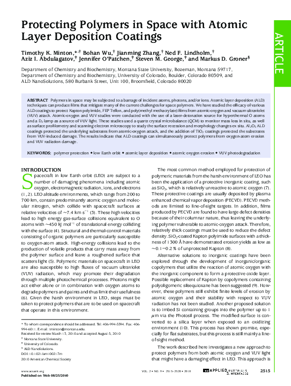 (PDF) Protecting Polymers in Space with Atomic Layer Deposition Coatings