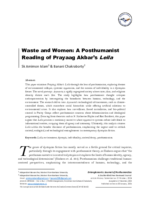 (PDF) Waste and Women: A Posthumanist Reading of Prayaag Akbar's Leila