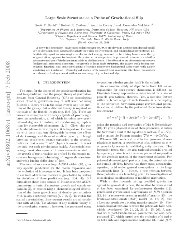 (PDF) Large scale structure as a probe of gravitational slip