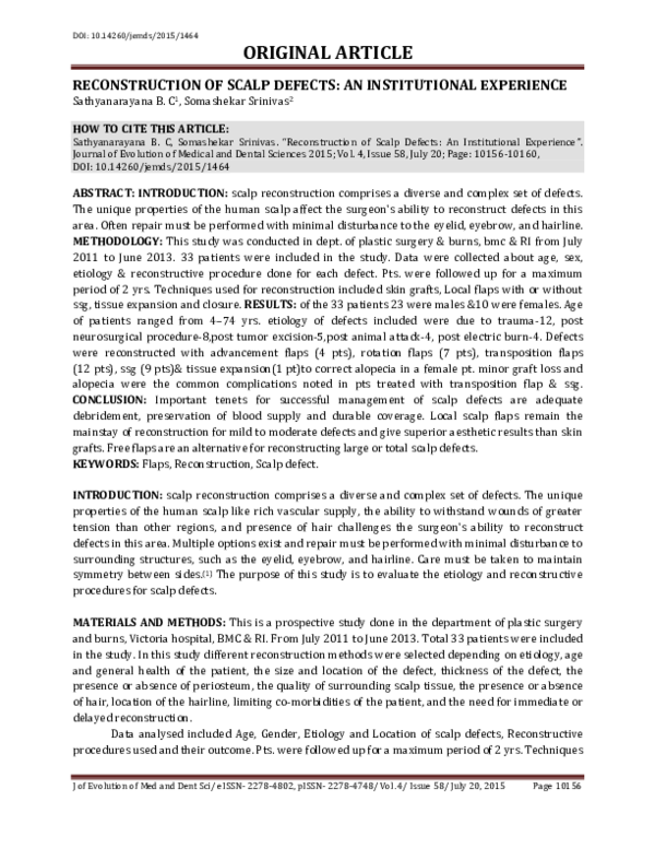 Pdf Reconstruction Of Scalp Defects An Institutional Experience