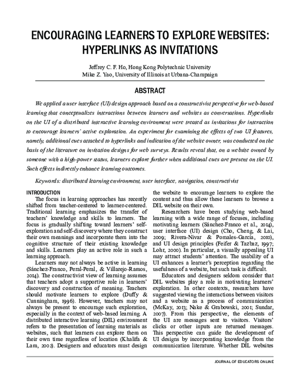 (PDF) Encouraging Learners to Explore Websites: Hyperlinks as Invitations