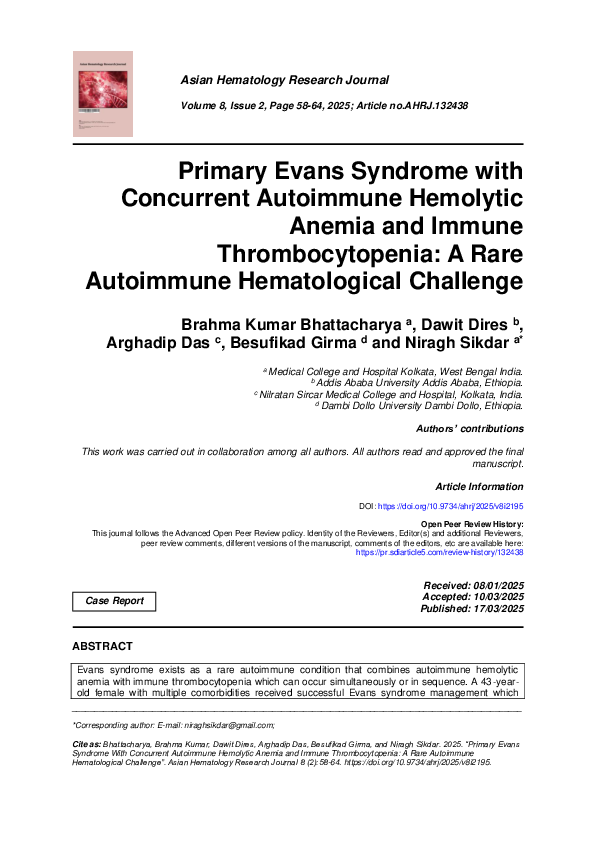 (PDF) Primary Evans Syndrome with Concurrent Autoimmune Hemolytic ...