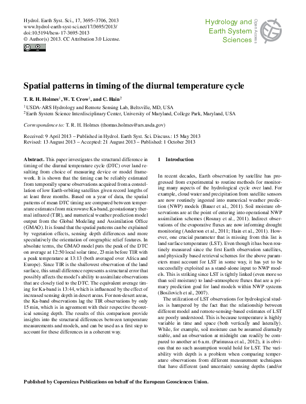 (PDF) Spatial patterns in timing of the diurnal temperature cycle