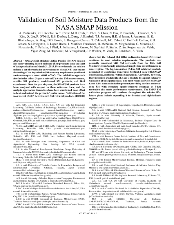 (PDF) Validation of Soil Moisture Data Products from the NASA SMAP Mission