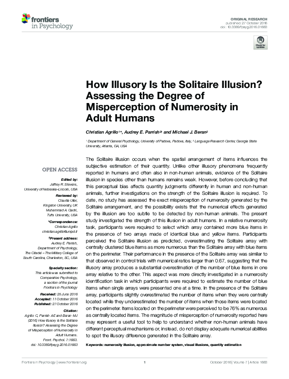 (PDF) How Illusory Is the Solitaire Illusion? Assessing the Degree of Misperception of ...
