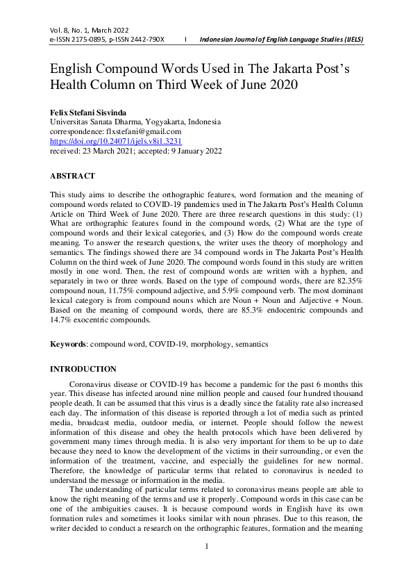 (PDF) English Compound Words Used in The Jakarta Post’s Health Column ...