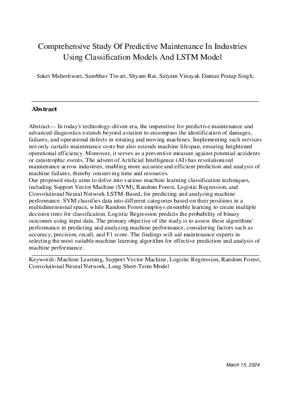 (PDF) Comprehensive Study Of Predictive Maintenance In Industries Using Classification Models ...