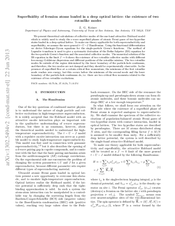(PDF) Superfluidity of fermion atoms loaded in a deep optical lattice: the existence of two ...