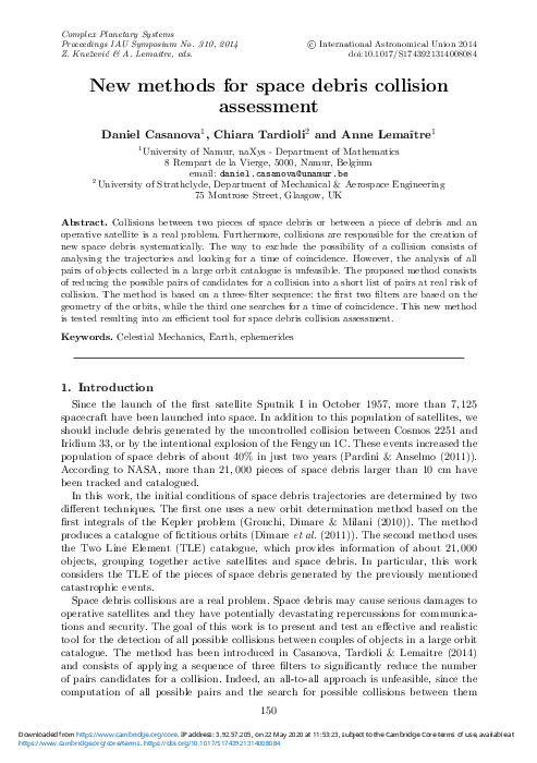 (PDF) New methods for space debris collision assessment