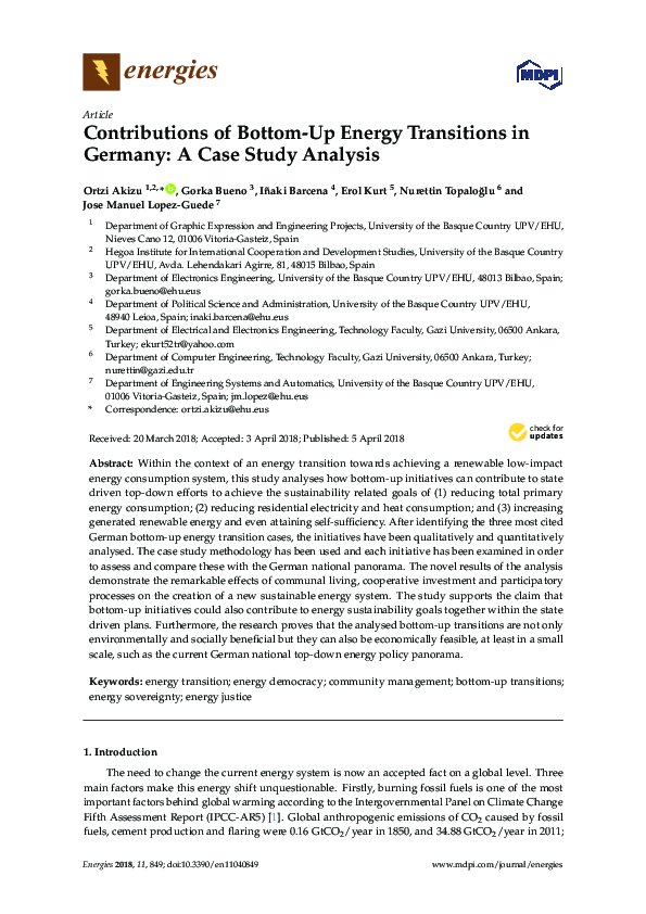 (PDF) Contributions of Bottom-Up Energy Transitions in Germany: A Case ...