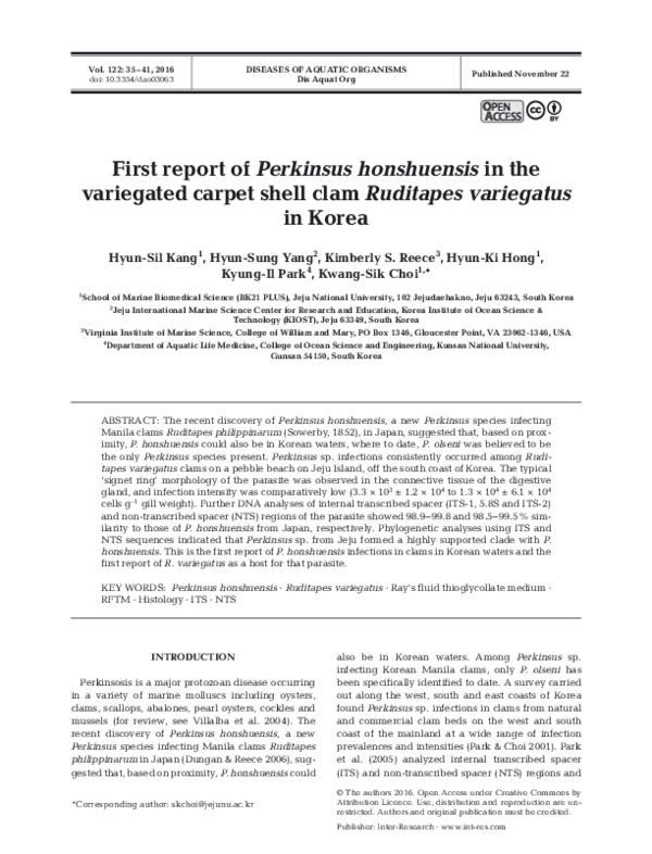 (PDF) First report of Perkinsus honshuensis in the variegated carpet ...
