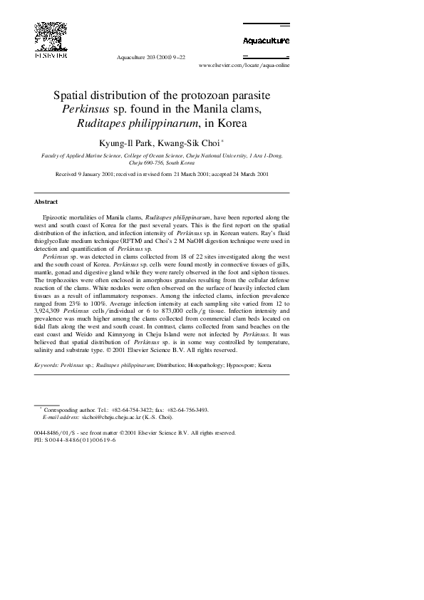 (PDF) Spatial distribution of the protozoan parasite Perkinsus sp ...