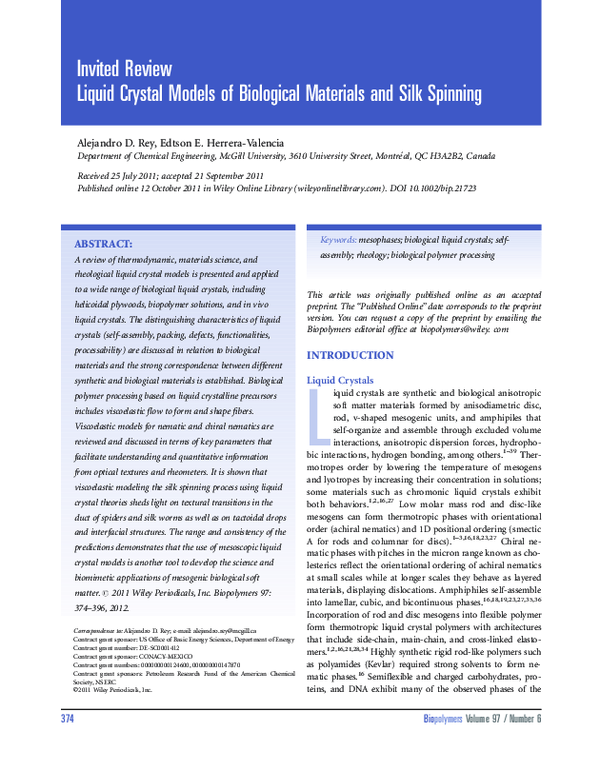(PDF) Liquid crystal models of biological materials and processes