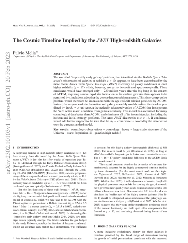 (PDF) The Cosmic Timeline Implied by the JWST High-redshift Galaxies