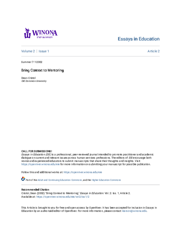 (PDF) Bring Context to Mentoring