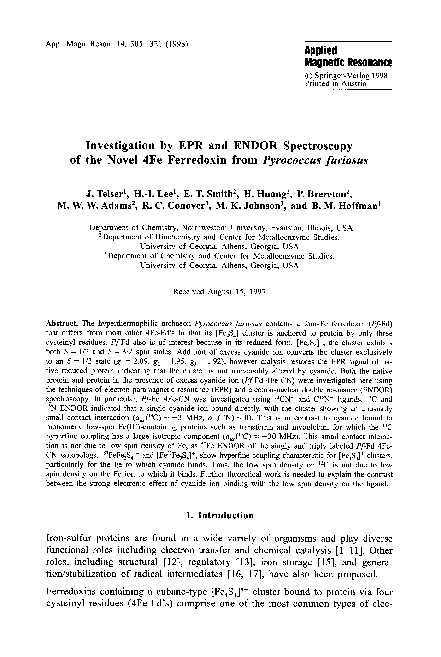 (PDF) Investigation by EPR and ENDOR spectroscopy of the novel 4Fe ...