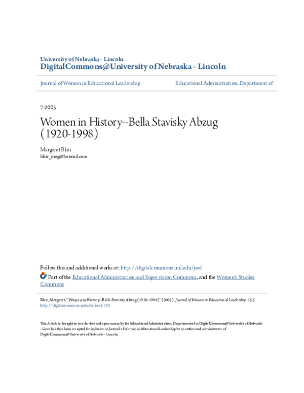 (PDF) Women in History--Bella Stavisky Abzug (1920-1998)