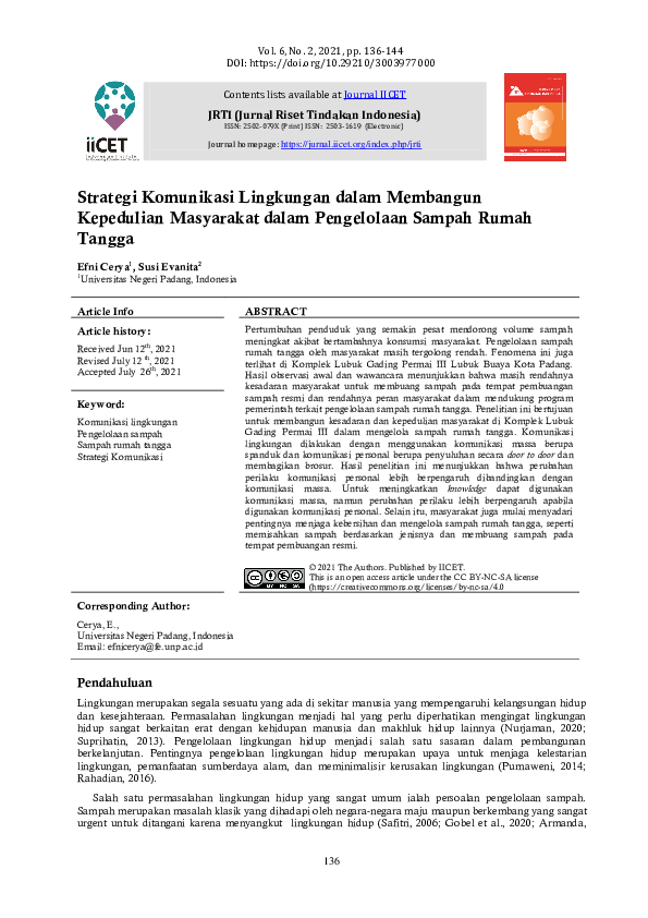 (PDF) Strategi Komunikasi Lingkungan dalam Membangun Kepedulian Masyarakat dalam Pengelolaan ...