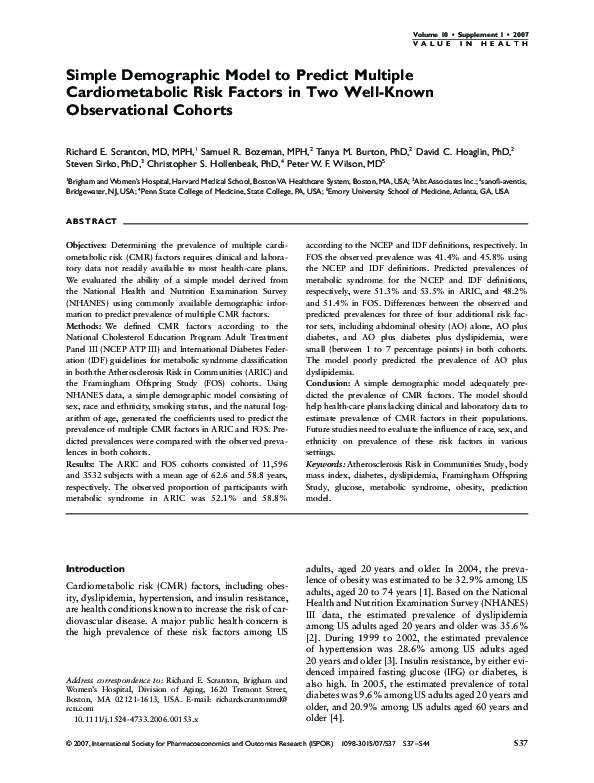 (PDF) Simple Demographic Model to Predict Multiple Cardiometabolic Risk ...