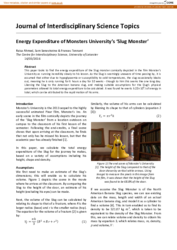 (PDF) Energy Expenditure of Monsters University’s ‘Slug Monster’