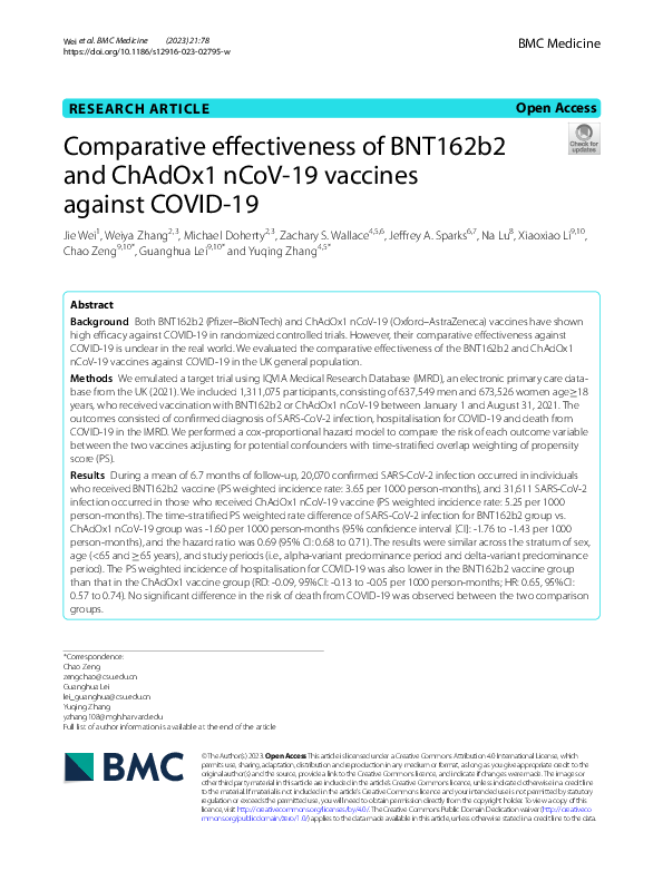 (PDF) Comparative effectiveness of BNT162b2 and ChAdOx1 nCoV-19 ...