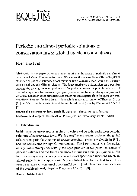 (PDF) Periodic and almost periodic solutions of conservation laws: Global existence and decay