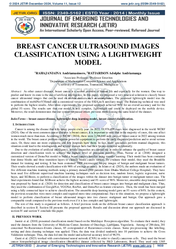 (PDF) BREAST CANCER ULTRASOUND IMAGES CLASSIFICATION USING A LIGHTWEIGHT MODEL
