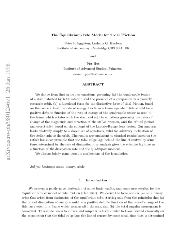 (PDF) The Equilibrium Tide Model for Tidal Friction