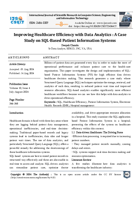 (PDF) Improving Healthcare Efficiency with Data Analytics : A Case Study on SQL-Based Patient ...