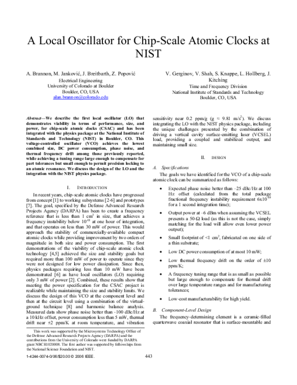 (PDF) A Local Oscillator for Chip-Scale Atomic Clocks at NIST