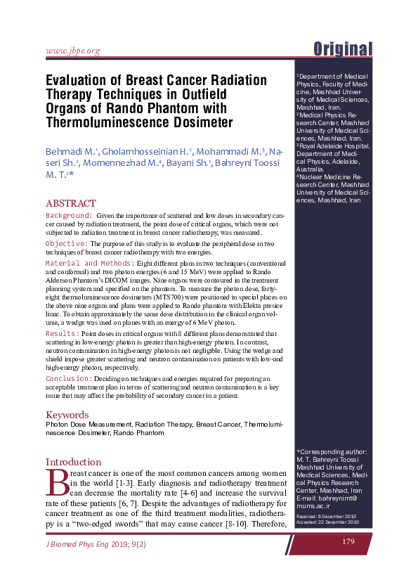 (PDF) Evaluation of Breast Cancer Radiation Therapy Techniques in ...