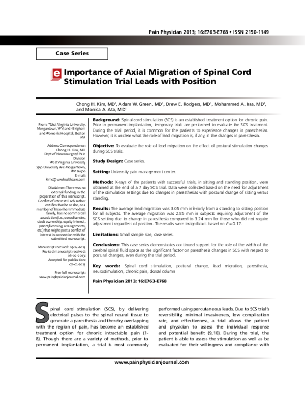 (PDF) Importance of Axial Migration of Spinal Cord Stimulation Trial ...