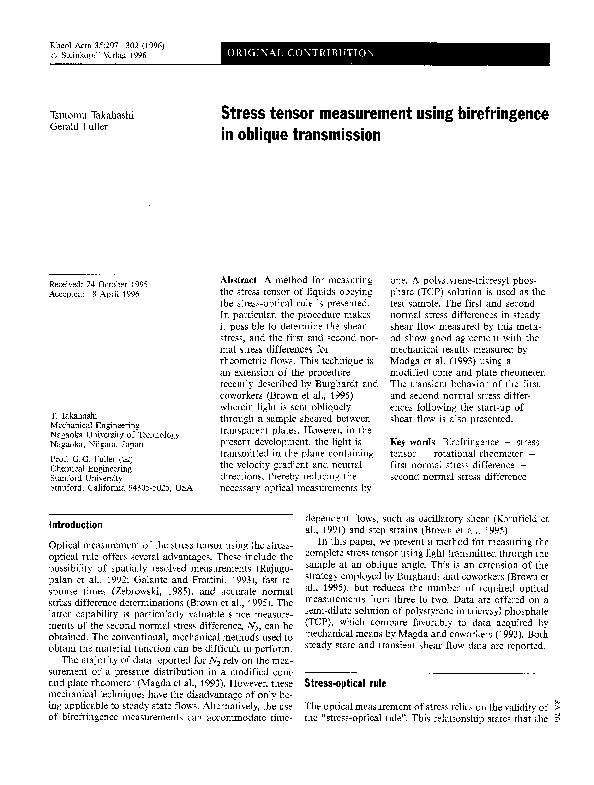 (PDF) Stress tensor measurement using birefringence in oblique transmission