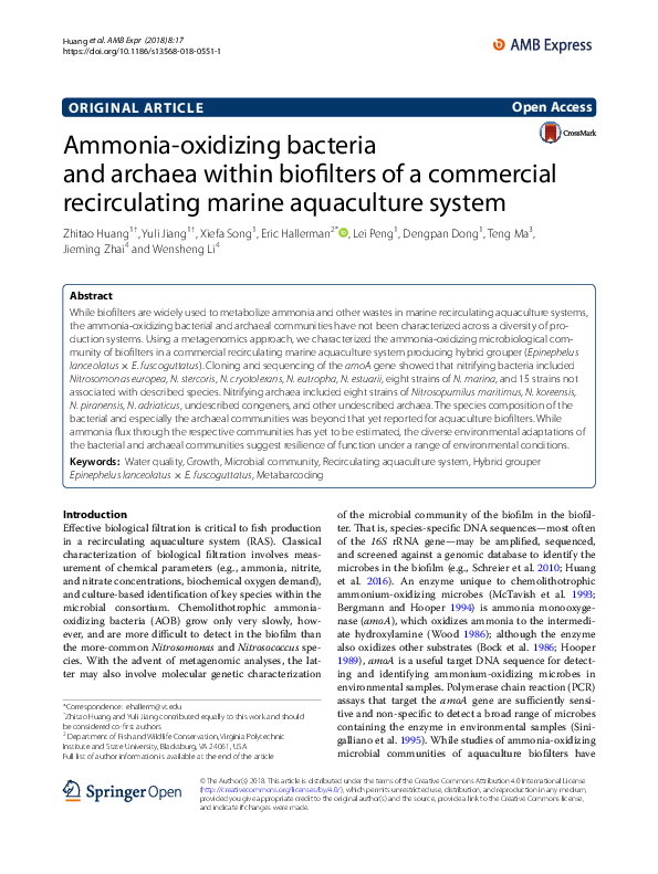 (PDF) Ammonia-oxidizing bacteria and archaea within biofilters of a ...
