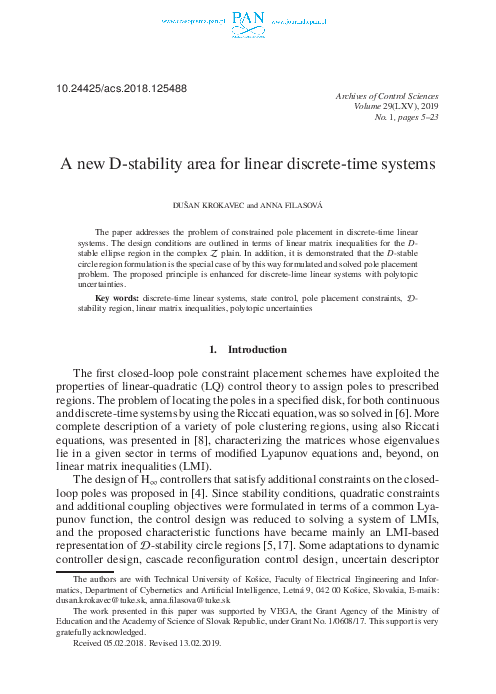 (PDF) A new D-stability area for linear discrete-time systems