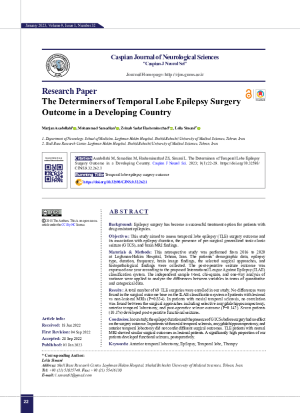 (PDF) The Determiners of Temporal Lobe Epilepsy Surgery Outcome in a ...