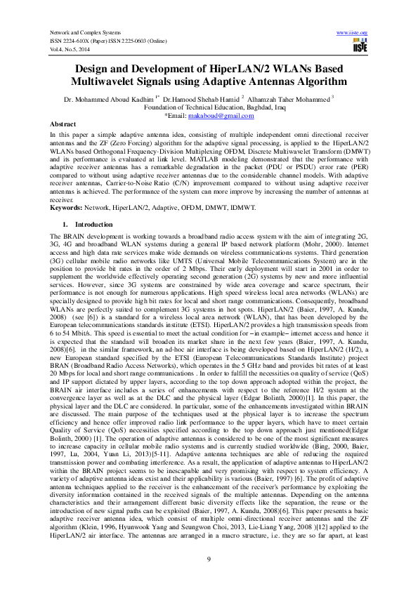 (PDF) 9 Design and Development of HiperLAN/2 WLANs Based Multiwavelet Signals using Adaptive ...