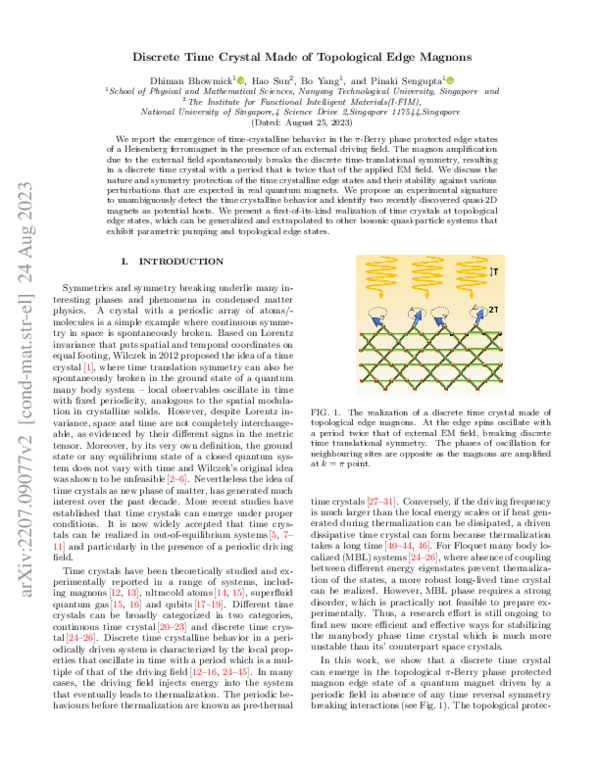 (PDF) Discrete time crystal made of topological edge magnons in Kagome ...