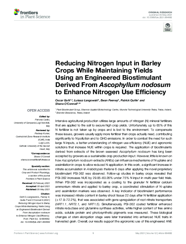 (PDF) Reducing Nitrogen Input in Barley Crops While Maintaining Yields ...